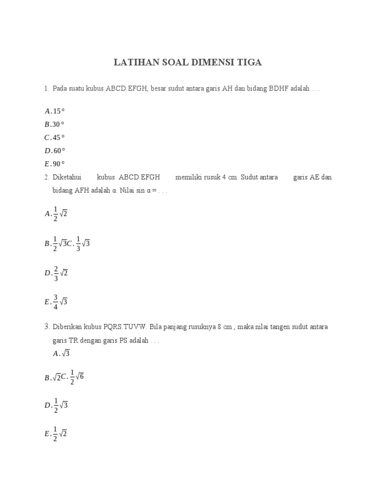 Latihan Soal Dimensi Tiga | PDF