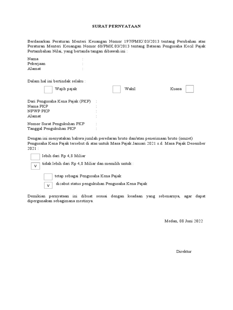 Surat Pernyataan Pencabutan PKP | PDF | Pengelolaan Keuangan & Uang