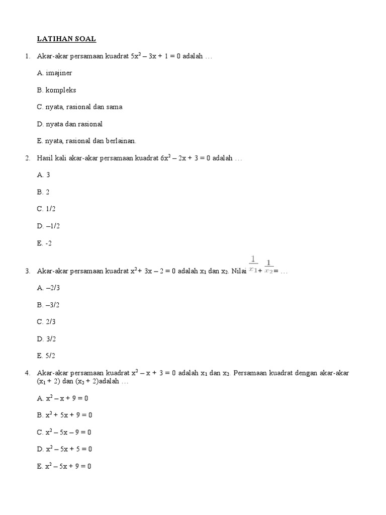 Latihan Soal Pers Dan Fungsi Kuadrat | PDF