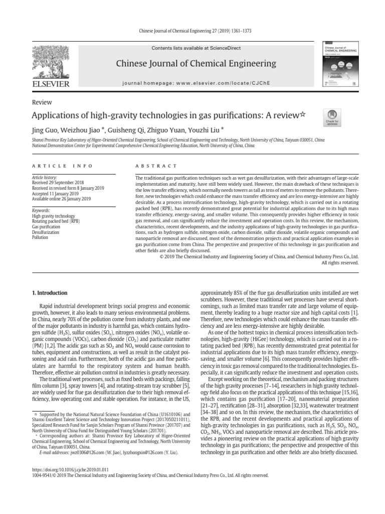 Applications of High-Gravity Technologies in Gas Purifications A Review ...
