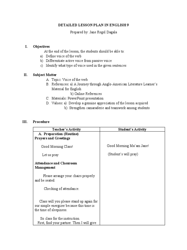 Detailed Lesson Plan in English 9 | PDF | Verb | Subject (Grammar)