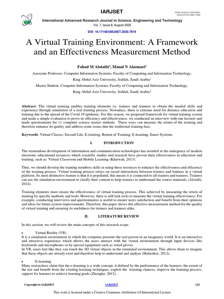 A Virtual Training Environment A Framework and An | Download Free PDF ...