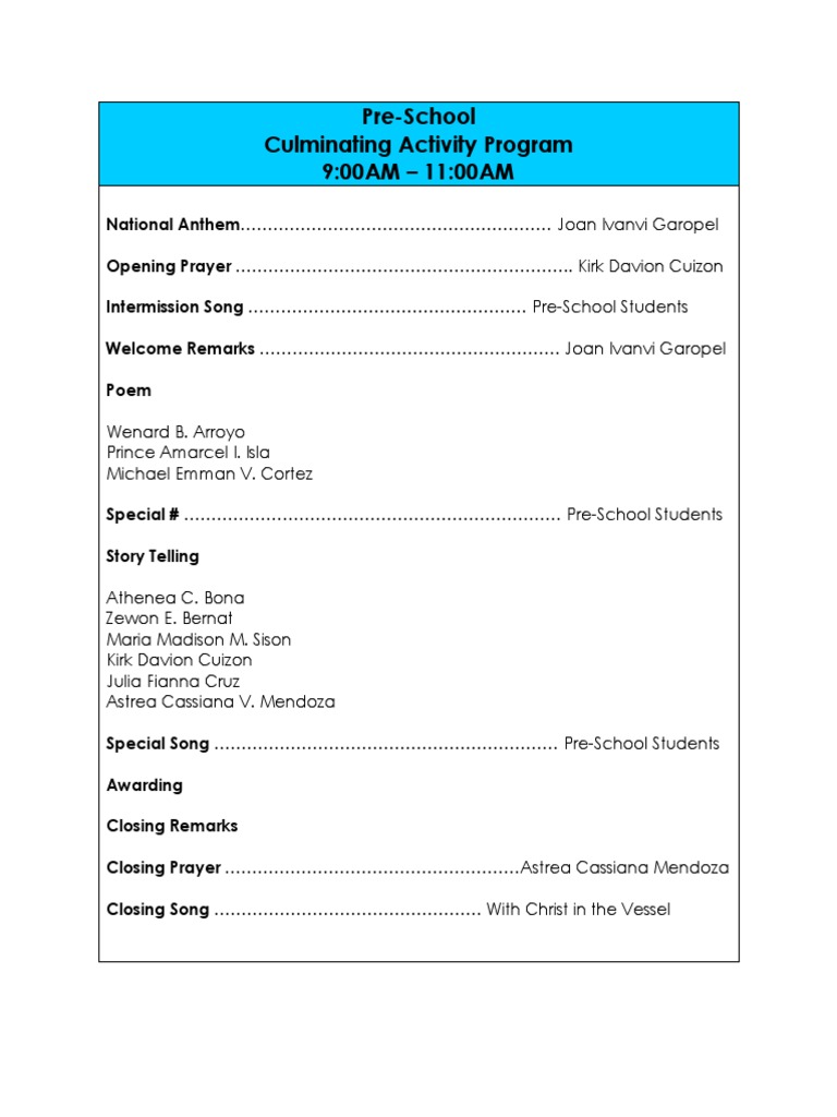 Pre School Program | PDF