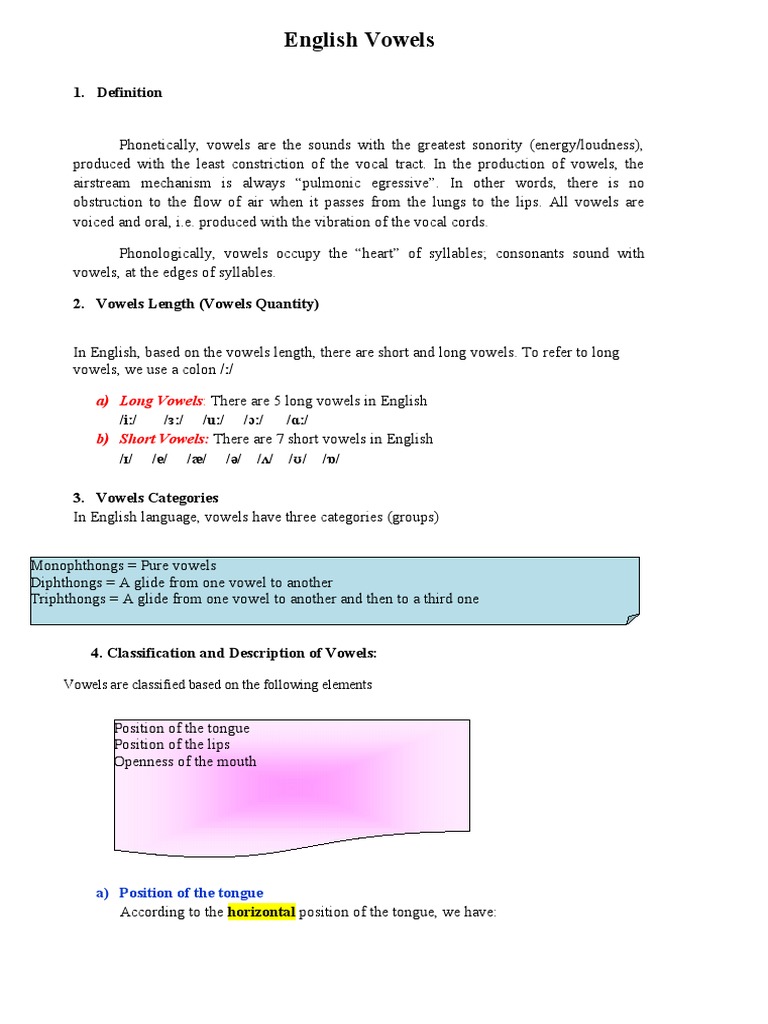 English Vowel | PDF | Vowel | Word