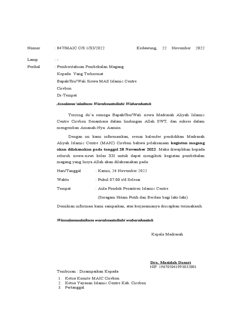 Surat Pembekalan Magang | PDF