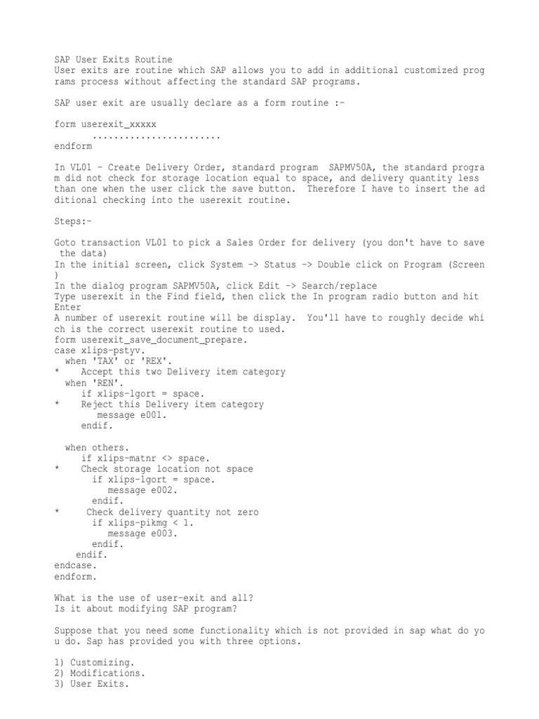 User Exit | PDF | Parameter (Computer Programming) | Electronic Data Interchange