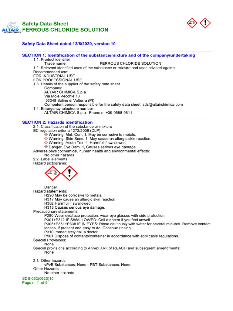 SDS 06 en Fecl2 | PDF
