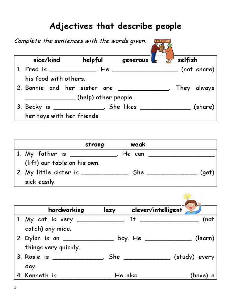 Adjectives That Describe People Worksheet Templates Layouts - 133215 | PDF