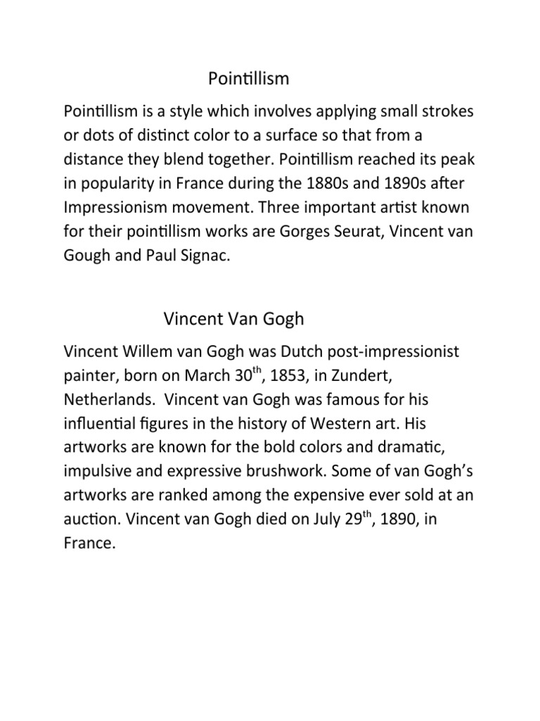 Pointillism | PDF | Vincent Van Gogh | Impressionism