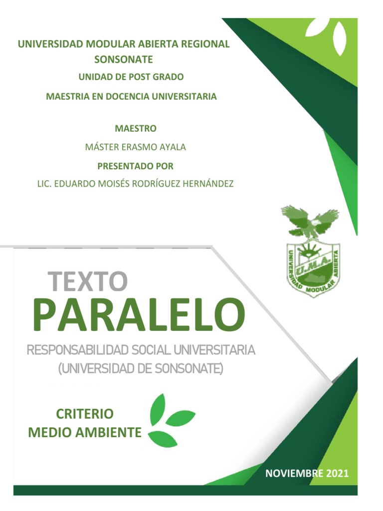 Texto Pararelo Responsabilidad Social Universitaria, Criterio Medio ...