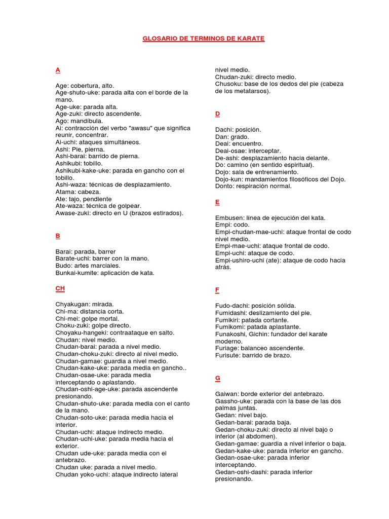 Glosario Terminologia Karate Askt | PDF | Kárate | Mano