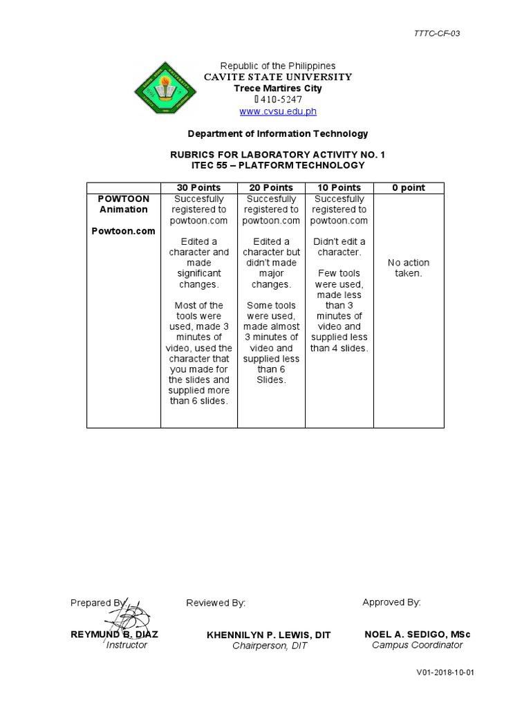 RUBRICS ITEC 55 Platform Technologies | PDF