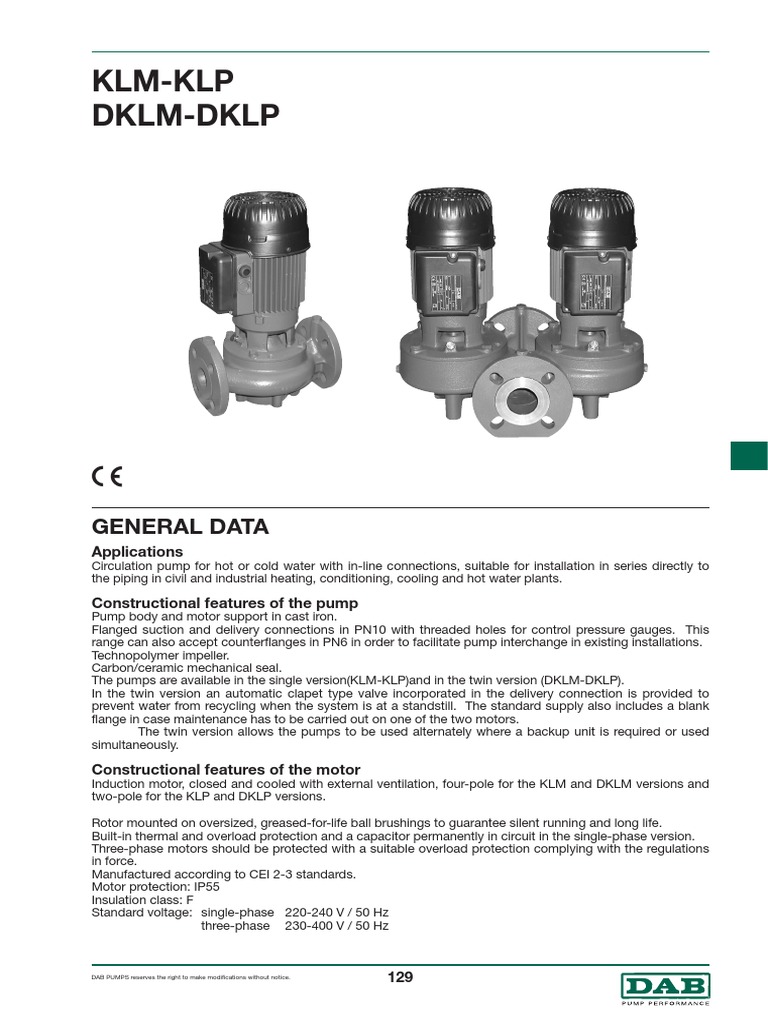 Bomba - Dab KLP 50 - 1200 | PDF | Pump | Electric Motor