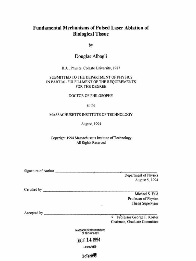 Fundamental Mechanisms of Pulsed Laser Ablation of Biological Tissue | PDF | Laser | Ablation