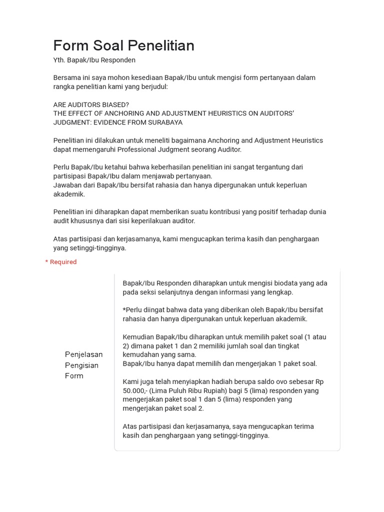 Form Soal Penelitian - Google Forms | PDF