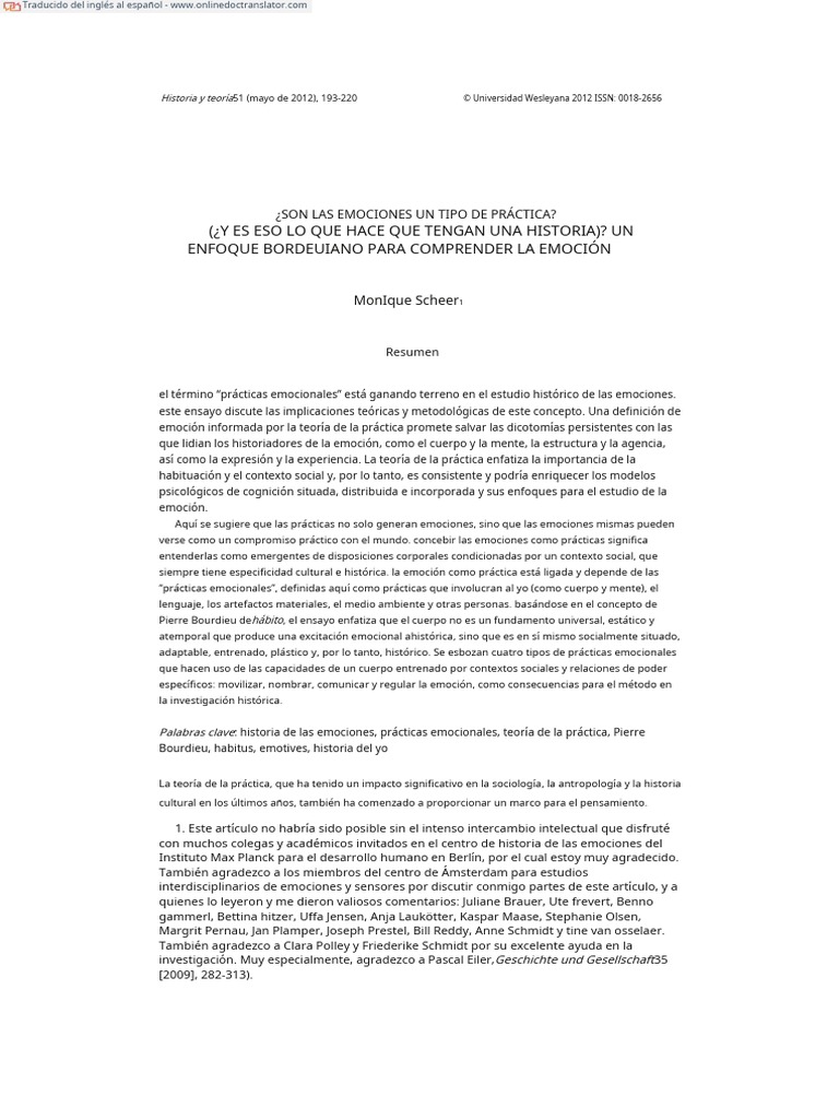 Monique Scheer - Emotions A Kind of Practices - En.es | PDF | Las ...