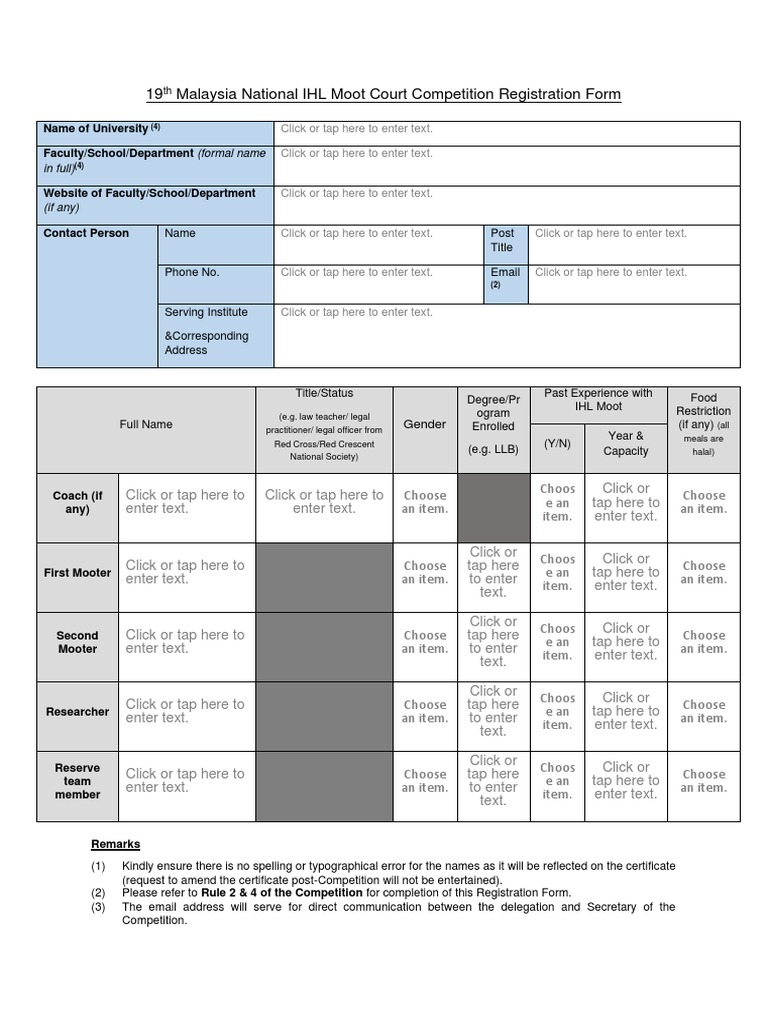 19th Malaysia National Ihl Moot Court Competition Registration Form ...
