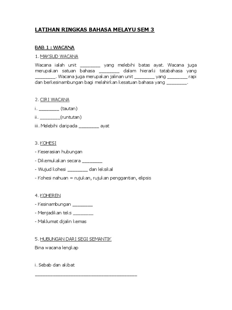 Latihan Ringkas Bahasa Melayu Sem 3 | PDF