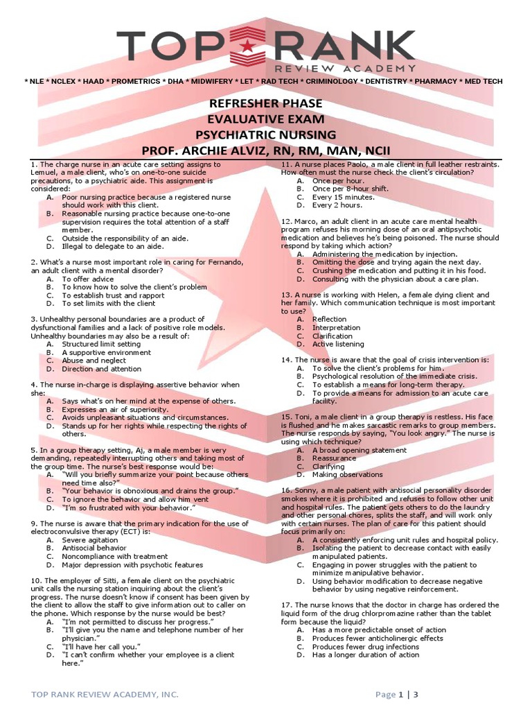 Eval Exam Psych Alviz | PDF | Mental Disorder | Major Depressive Disorder