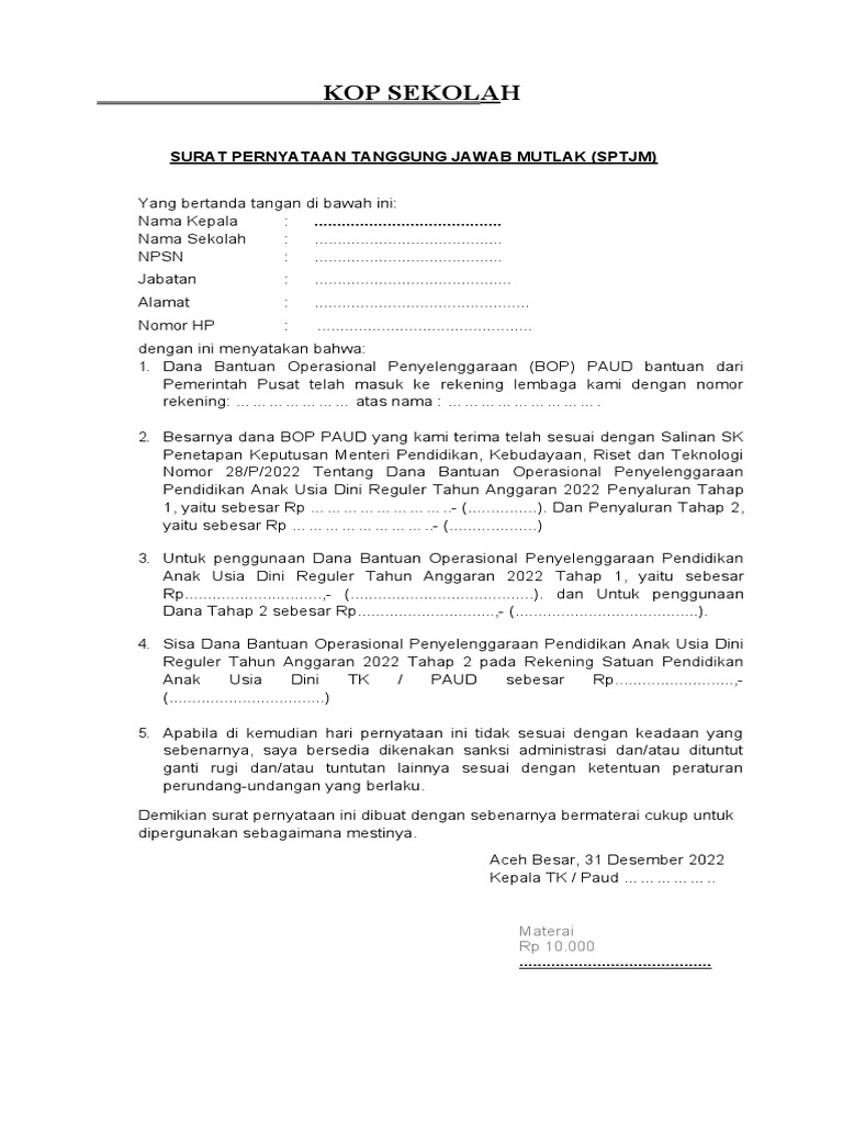 Sptjm-Bop Paud Tahap 2 | PDF