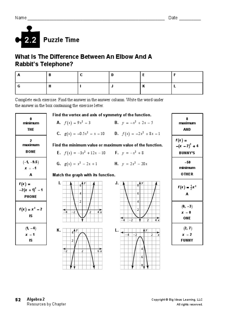 Algebra 2 02.2 Puzzle Time | PDF | Mathematics | Mathematical Concepts