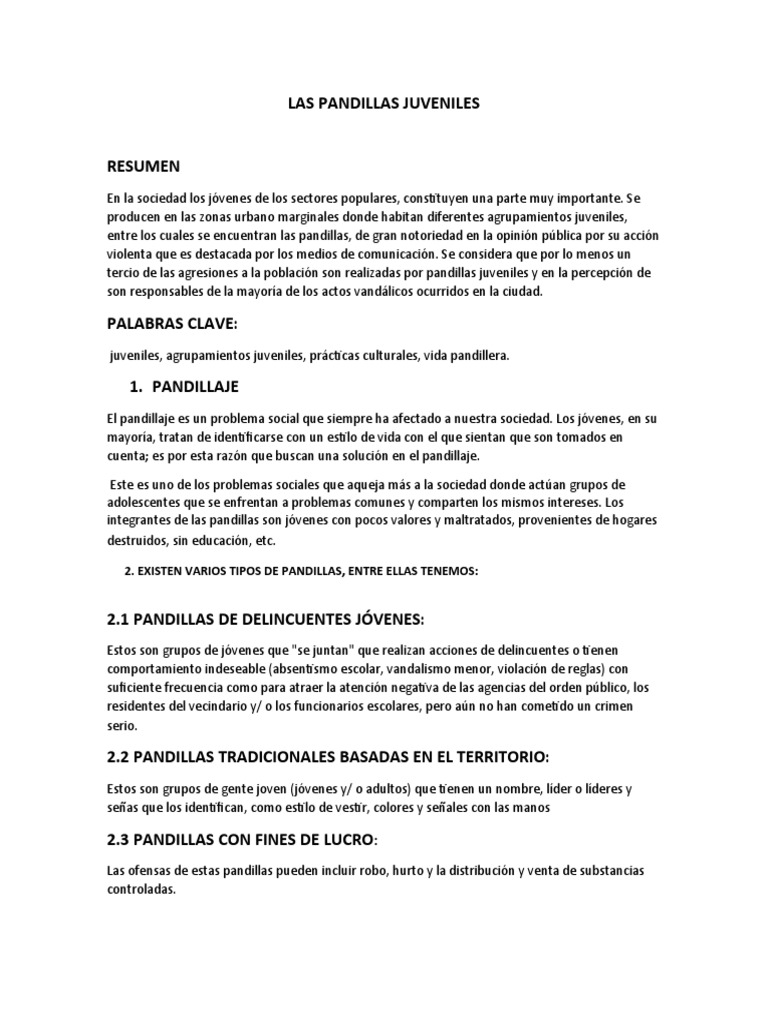 Las Pandillas Juveniles Yessy | PDF | Desempleo | Violencia