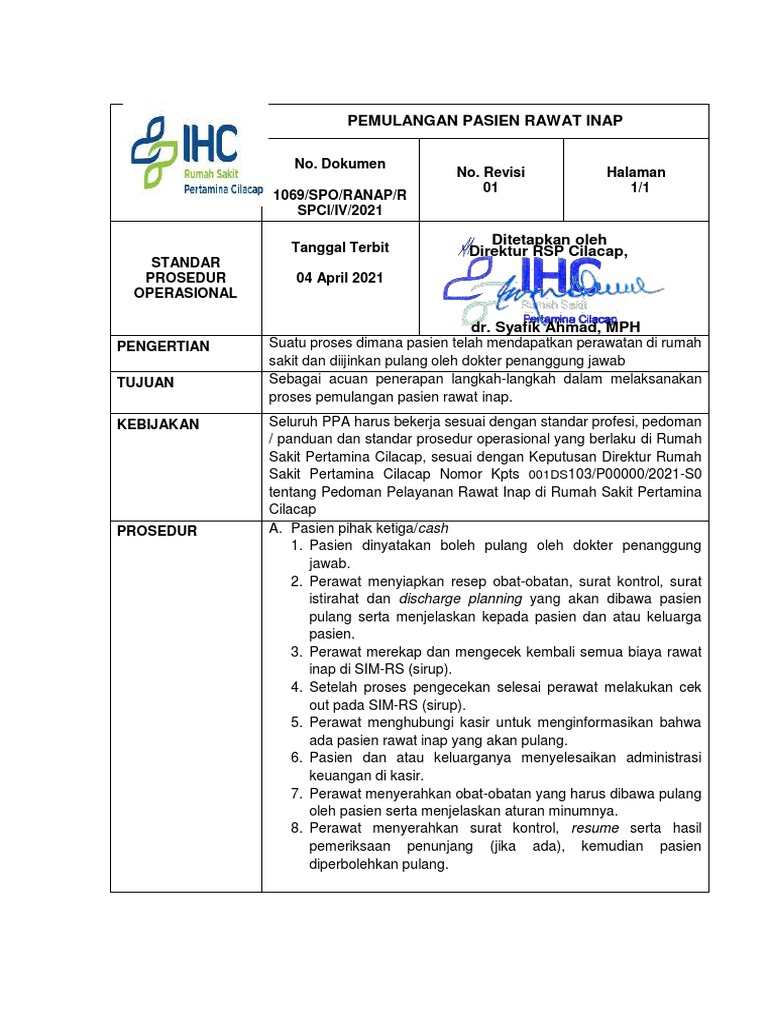 Spo Pemulangan Pasien Ranap | PDF