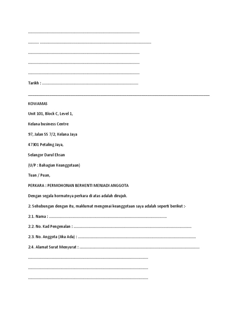 Permohonan Berhenti Anggota Kowamas | PDF
