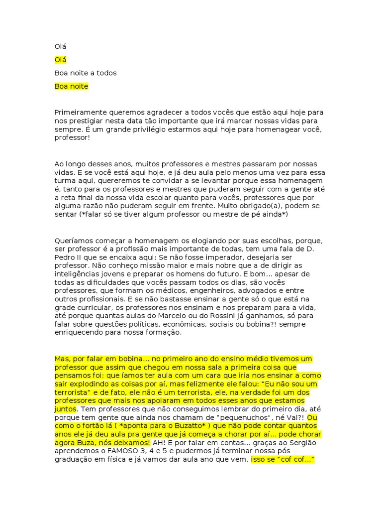 Homenagem aos Professores Queridos | PDF