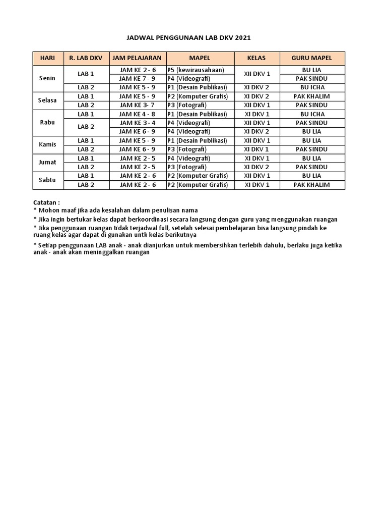 Jadwal Lab DKV 2021 | PDF