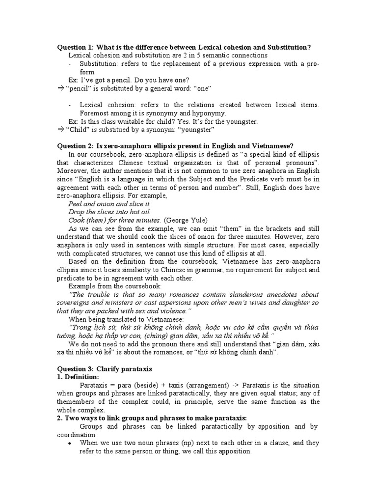 Lexical Cohesion vs. Substitution Explained | PDF | Phrase | Lexical ...