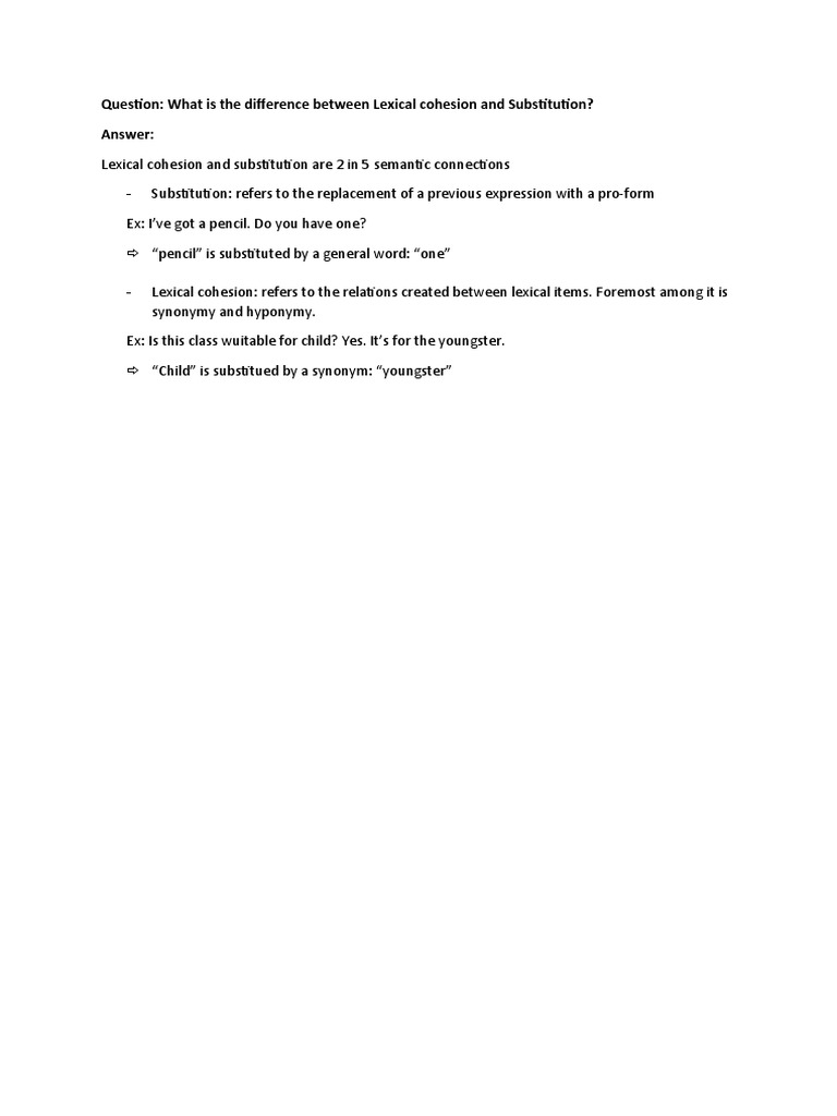 Lexical Cohesion vs. Substitution Explained | PDF | Language Arts ...