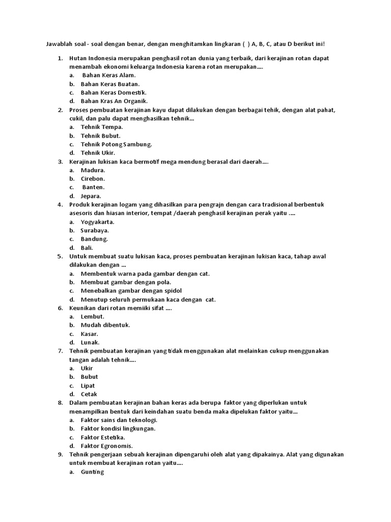 Soal dan Kunci Jawaban Kerajinan | PDF | Seni