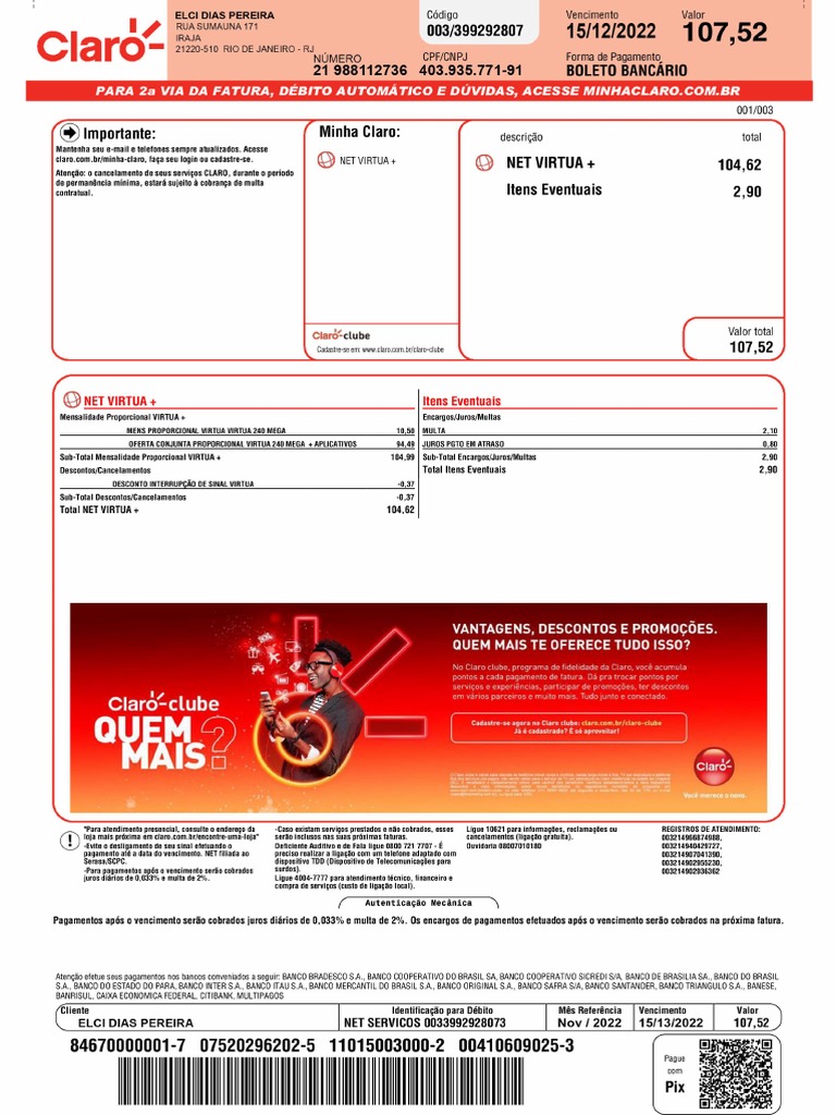 Fatura Claro | PDF