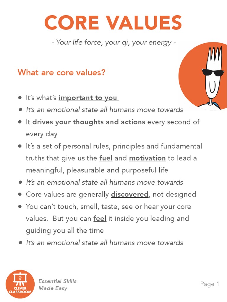 Core Values Worksheet 1222 | PDF | Feeling | Emotions
