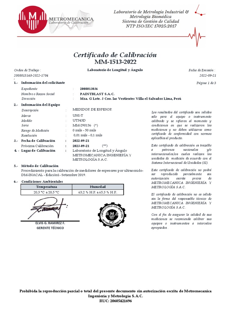 Resultados de la Calibración de un Medidor de Espesores por Ultrasonido ...