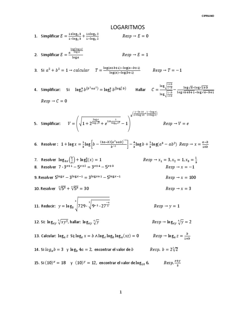 Simplificación y Ecuaciones Logarítmicas | PDF
