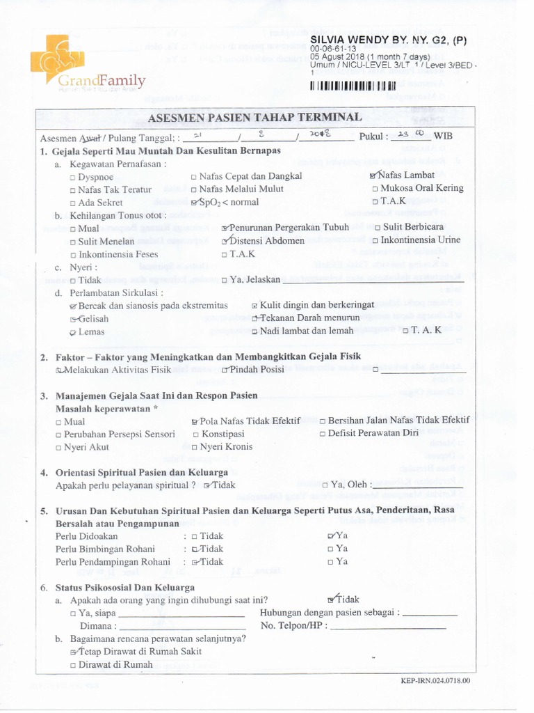 Ep 2 Copy Form Asesmen Pasien Tahap Terminal | PDF
