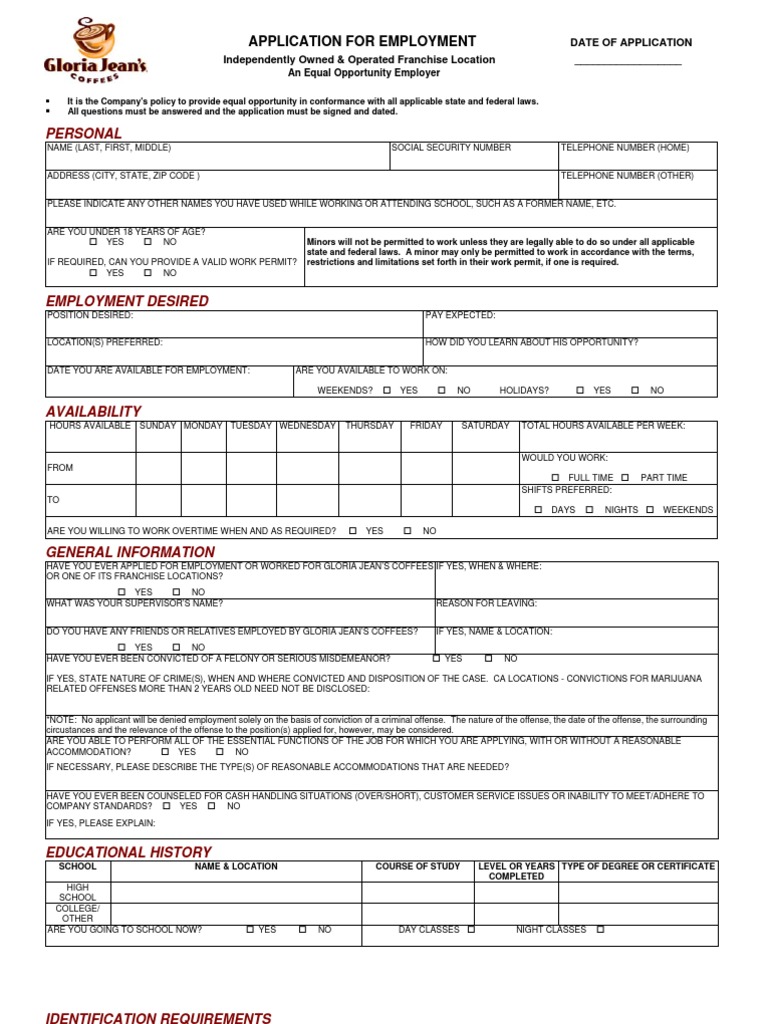 Employment Application Form Template | PDF | Workweek And Weekend ...