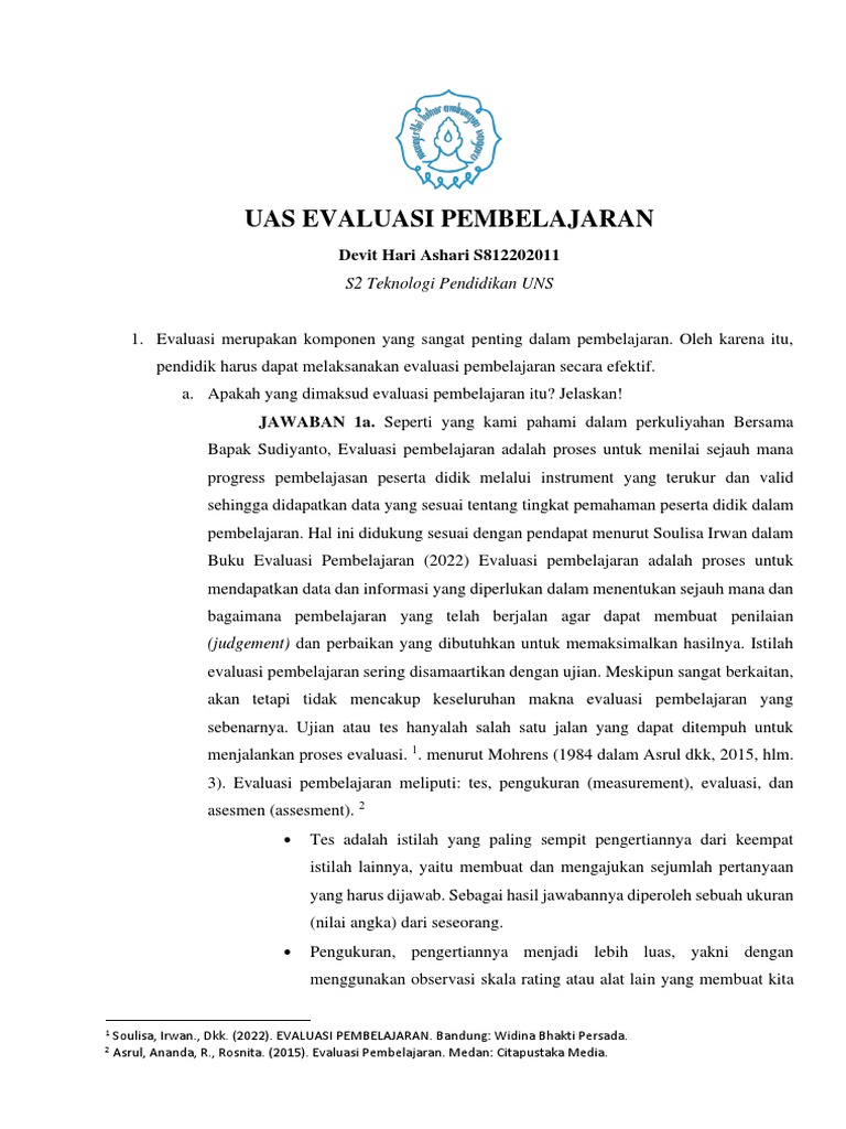 UAS EVALUASI PEMBELAJARAN | PDF