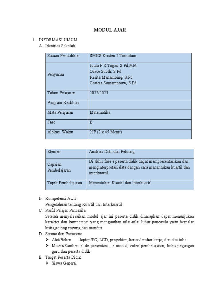 Modul Ajar Matematika Fase E Analisis Data Dan Peluang | PDF