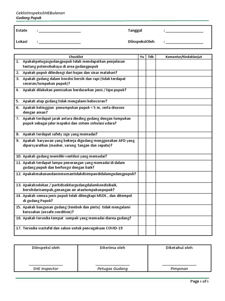 Inspeksi Gudang Pupuk | PDF