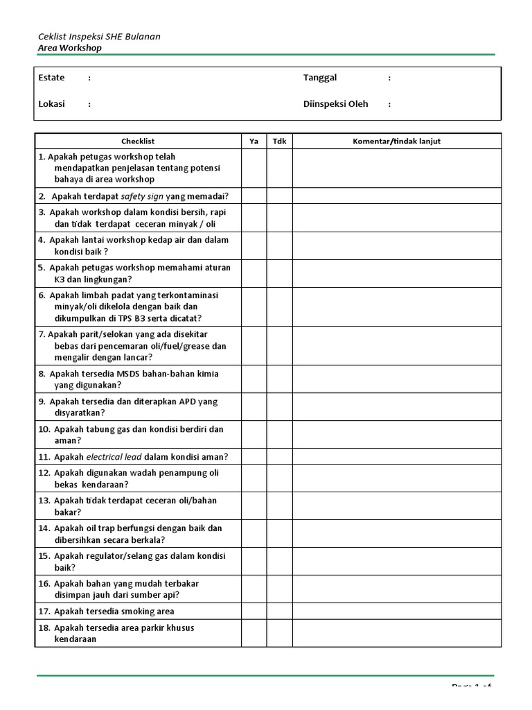 Inspeksi Workshop | PDF