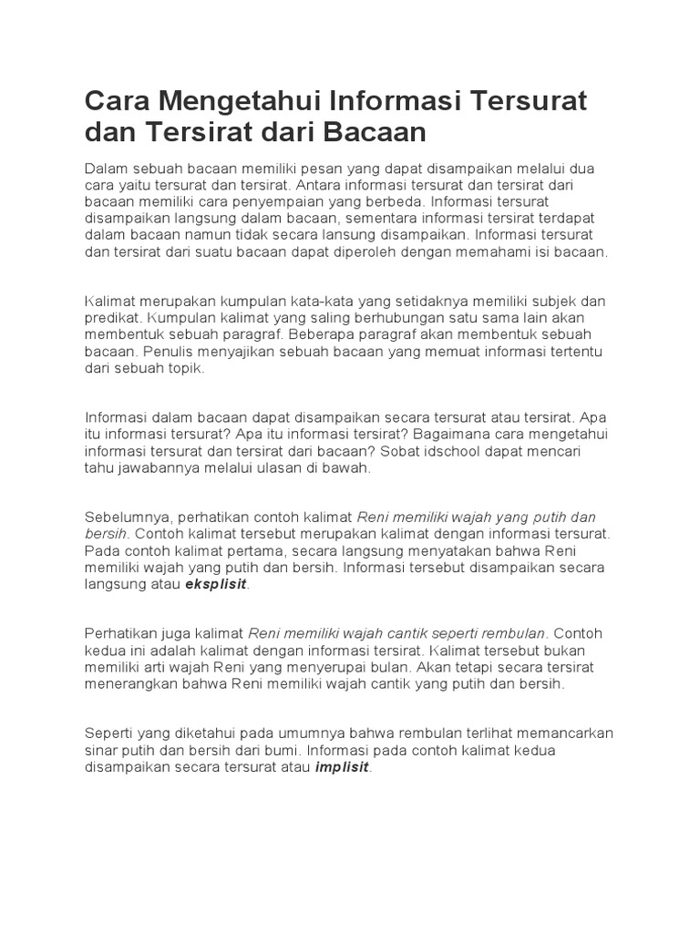 7.cara Mengetahui Informasi Tersurat Dan Tersirat Dari Bacaan | PDF