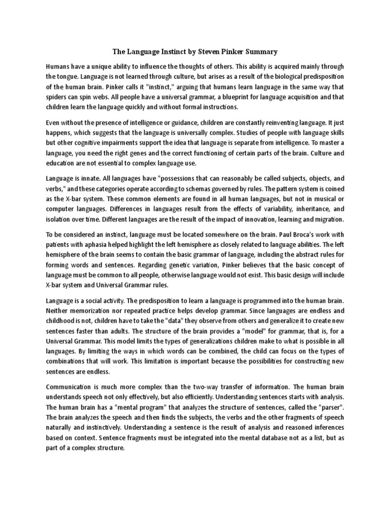 The Language Instinct by Steven Pinker Summary | PDF | Cognitive ...