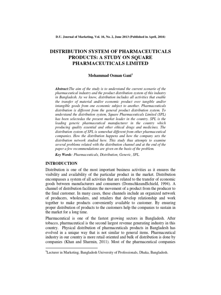 Distribution System of Square Pharmaceuticals | PDF | Pharmacy | Medicine