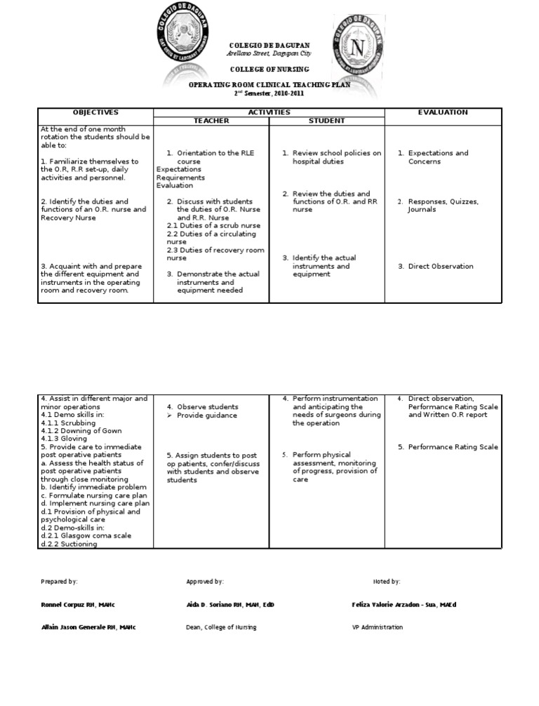 Clinical Teaching Plan or | PDF