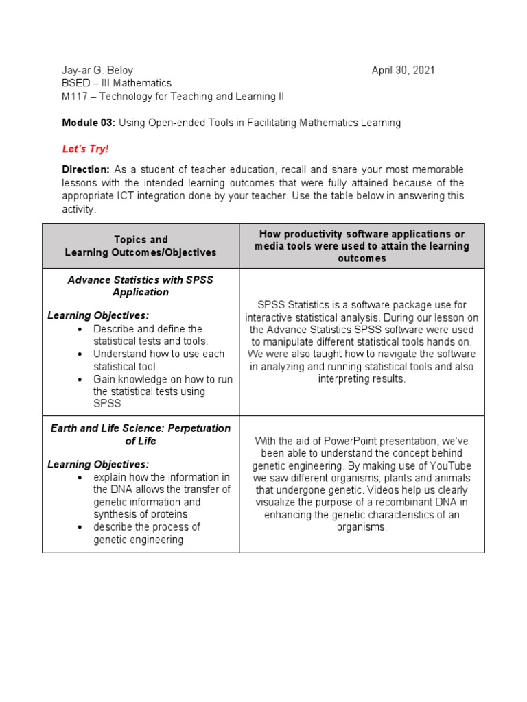 TTL02 - M03 - Using Open-Edned Tools in Facilitating Mathematics Learning | PDF | Circle ...