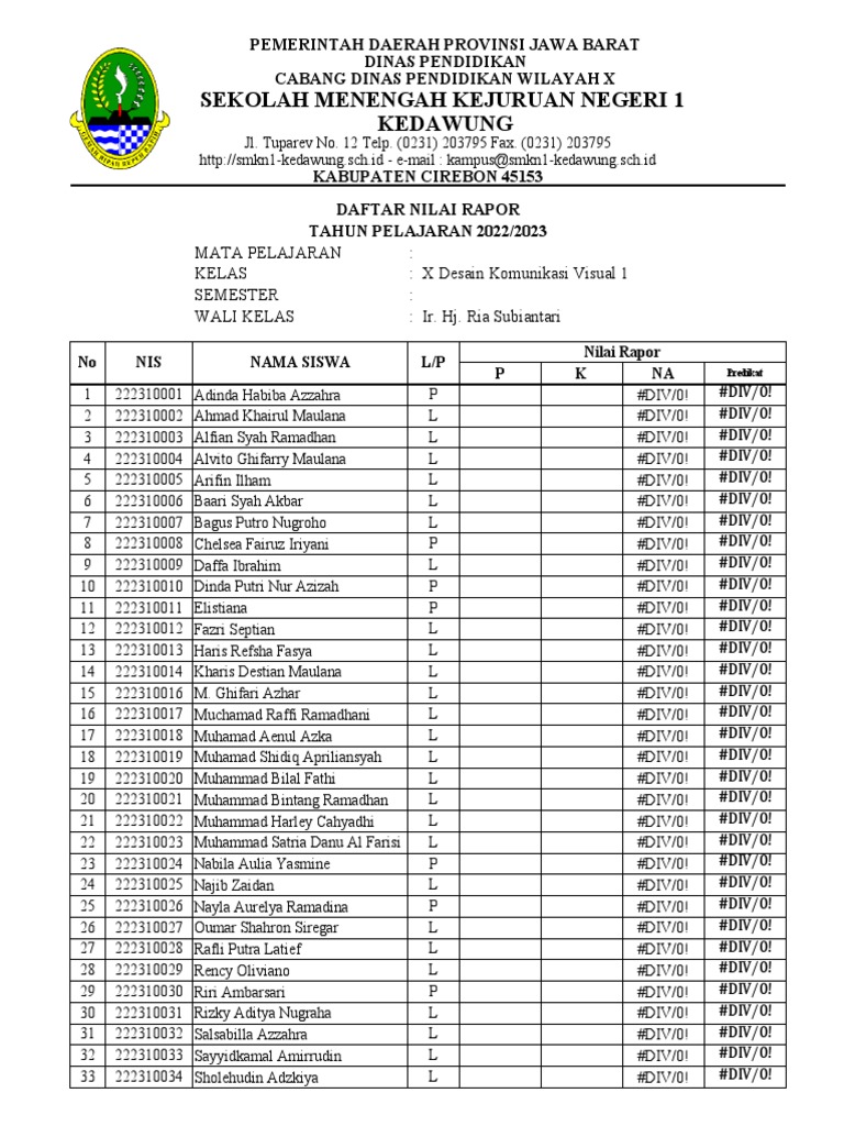Format Nilai X 22-23 | PDF | Lifestyle