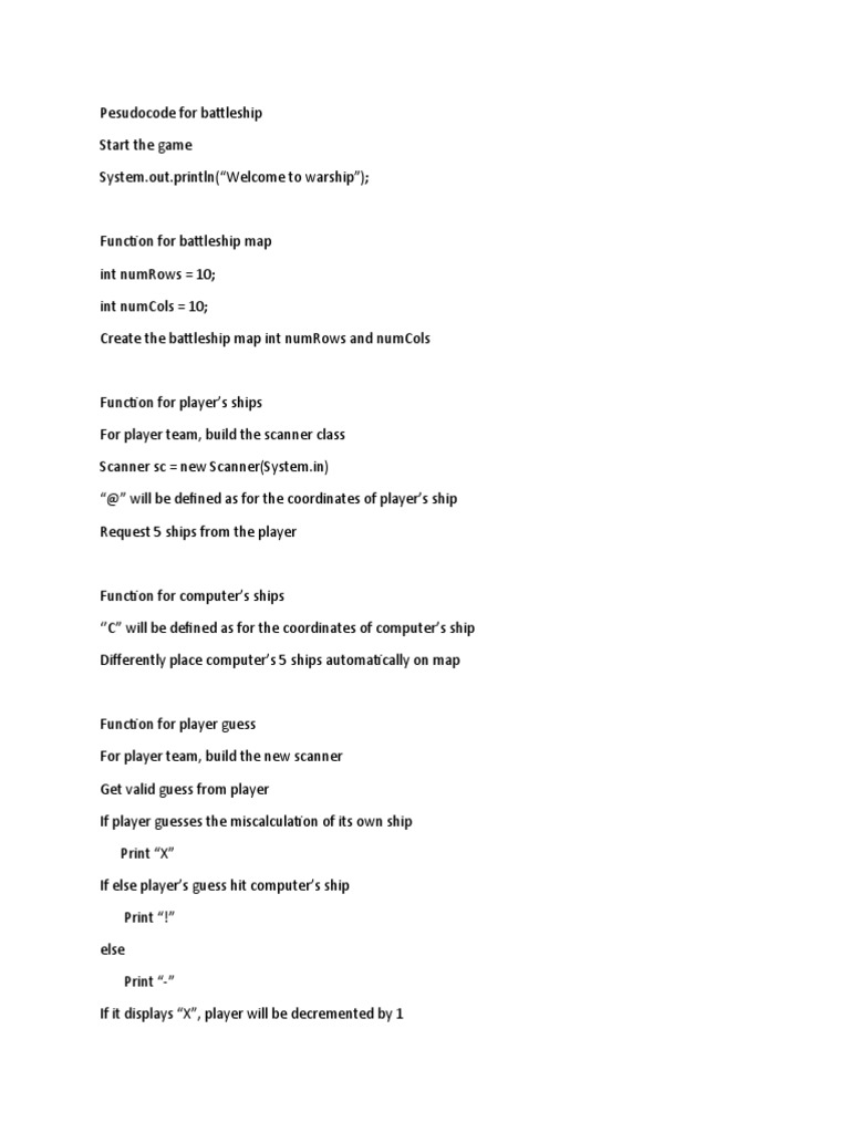 Pesudo Code For Battleship Pdf 
